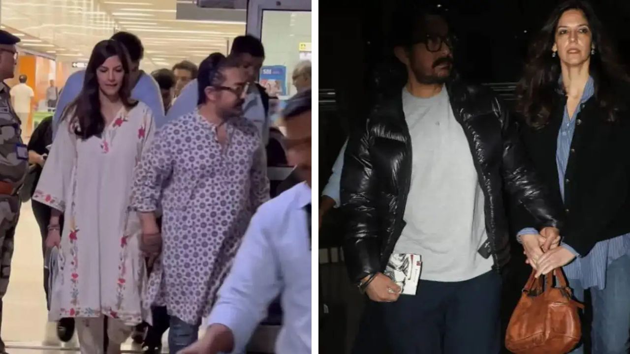 Aamir Khan spotted at Mumbai airport holding GF Gauri Spratt’s Hands ...